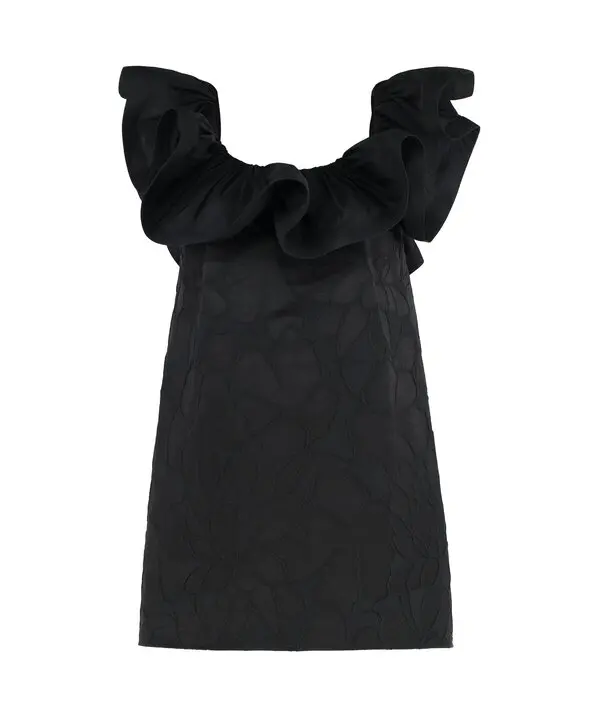 Elisabetta Franchi Ruffled Floral Jacquard Mini Dress - Black