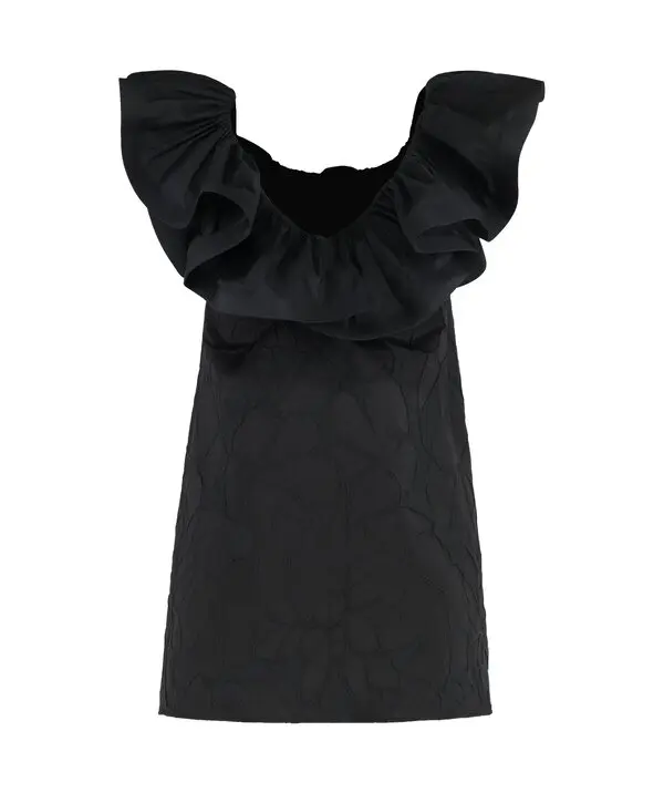 Elisabetta Franchi Ruffled Floral Jacquard Mini Dress - Black