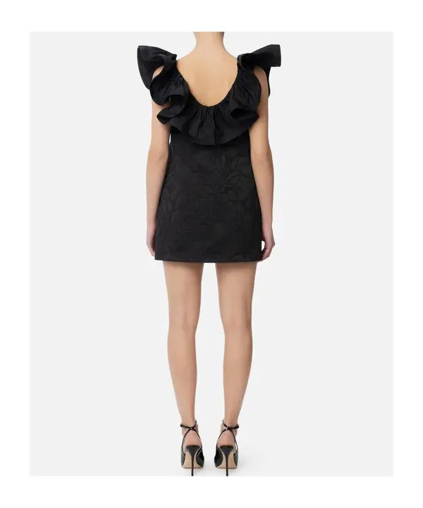 Elisabetta Franchi Ruffled Floral Jacquard Mini Dress - Black