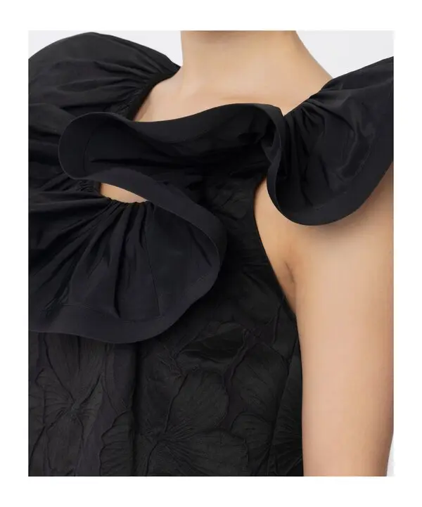 Elisabetta Franchi Ruffled Floral Jacquard Mini Dress - Black