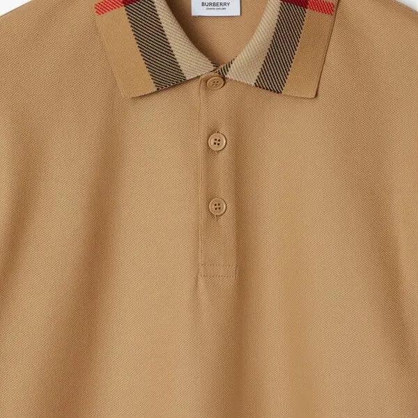 Burberry Check Collar Short Sleeved Polo Shirt - Light Brown