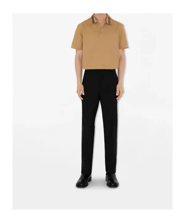 Burberry Check Collar Short Sleeved Polo Shirt - Light Brown