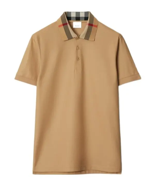 Burberry Check Collar Short Sleeved Polo Shirt - Light Brown