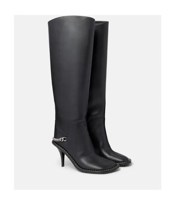 Stella McCartney Ryder Knee-high Stiletto Boots With Chain Detailing - Black