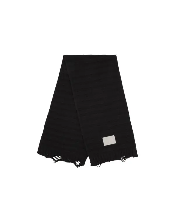 MAISON MARGIELA Logo Patch Distressed Knitted Scarf - Black