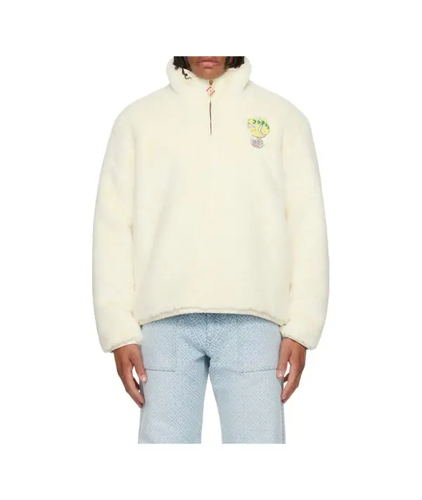Casablanca Stand Collar Embroidered Half-zip Sweatshirt - White