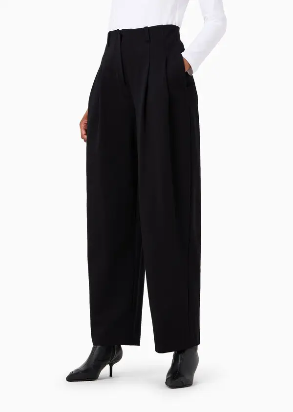 Emporio Armani Pleated High-rise Casual Pants - Black