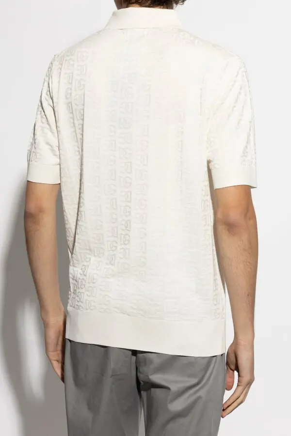Dolce & Gabbana Dolce Gabbana Dg Logo Jacquard Knitted Polo Shirt - White