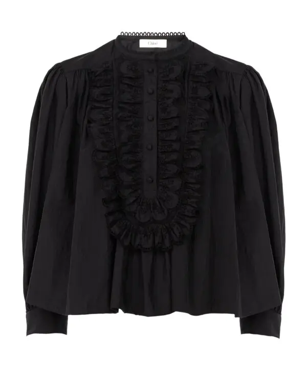Chloé Gathered Ruffle Top - Black
