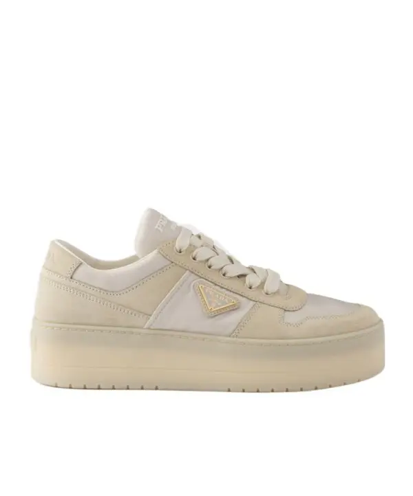 Prada Downtown Bold Re-nylon And Suede Sneakers - Ivory