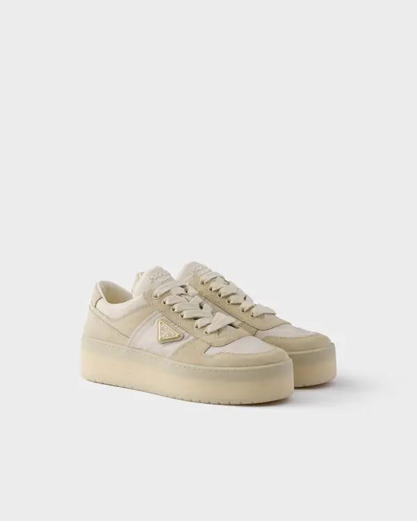 Prada Downtown Bold Re-nylon And Suede Sneakers - Ivory