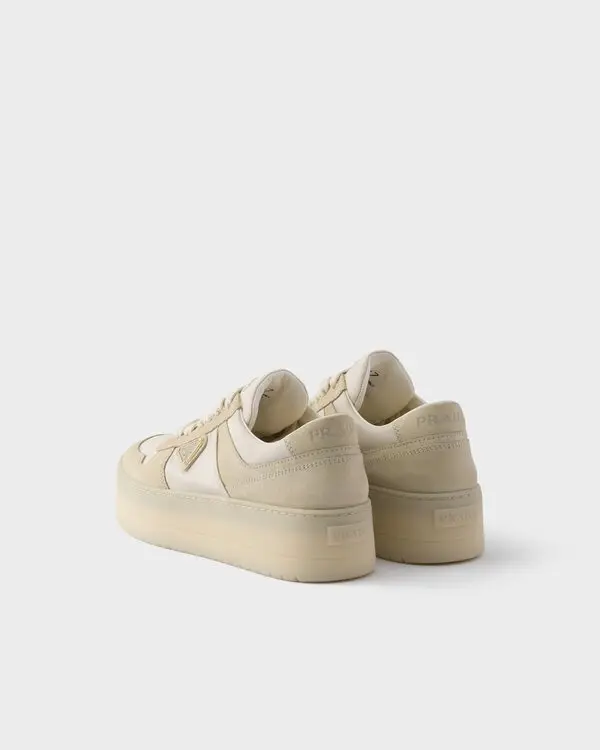 Prada Downtown Bold Re-nylon And Suede Sneakers - Ivory