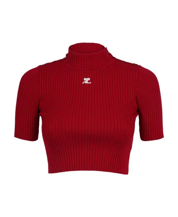 COURREGES Ribbed Cropped Jumper With High Neck