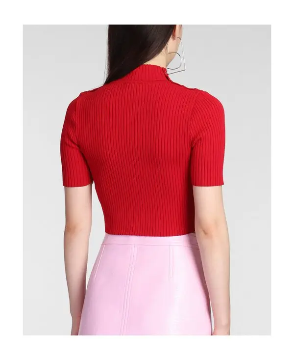 COURREGES Ribbed Cropped Jumper With High Neck