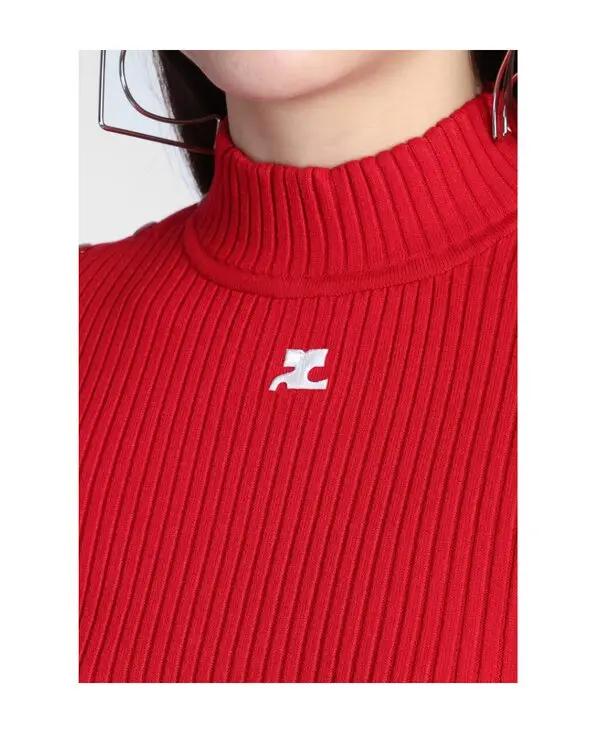 COURREGES Ribbed Cropped Jumper With High Neck