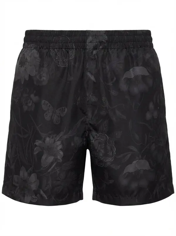 Gucci Printed Nylon Swim Shorts - Black And Dark Grey