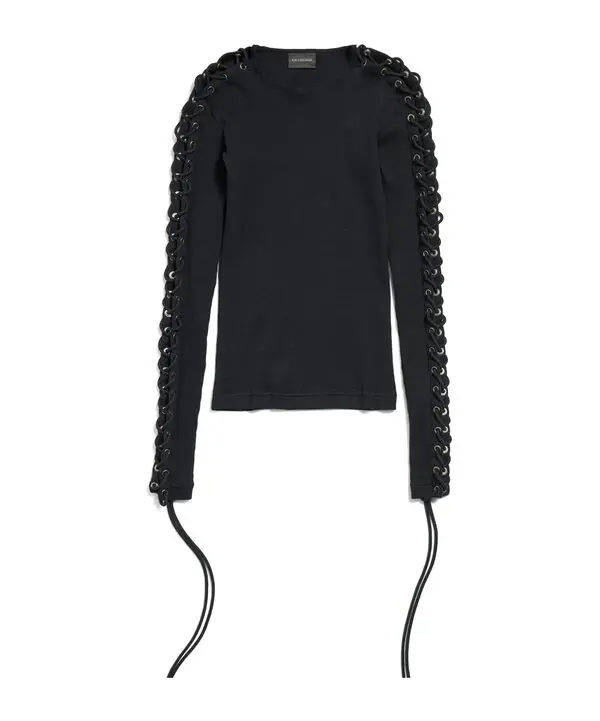 Balenciaga Ribbed Jersey Lace-up Long Sleeve Top