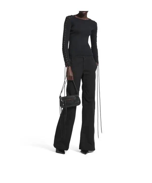 Balenciaga Ribbed Jersey Lace-up Long Sleeve Top