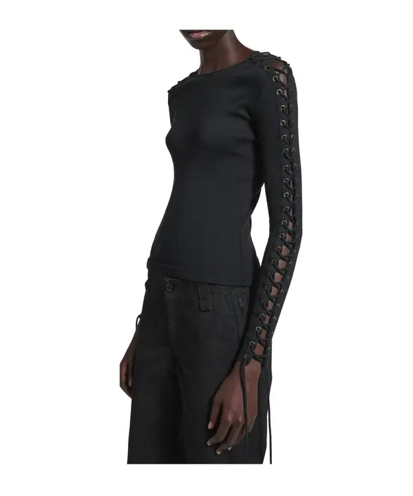 Balenciaga Ribbed Jersey Lace-up Long Sleeve Top