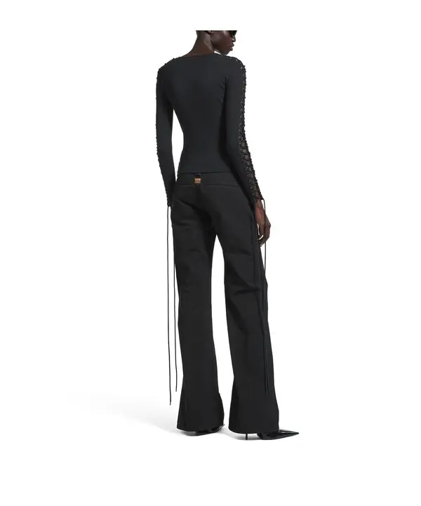 Balenciaga Ribbed Jersey Lace-up Long Sleeve Top