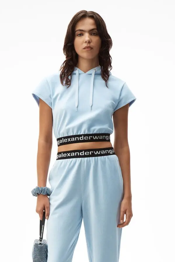 Alexander Wang Cropped Corduroy Hoodie With Logo Belt