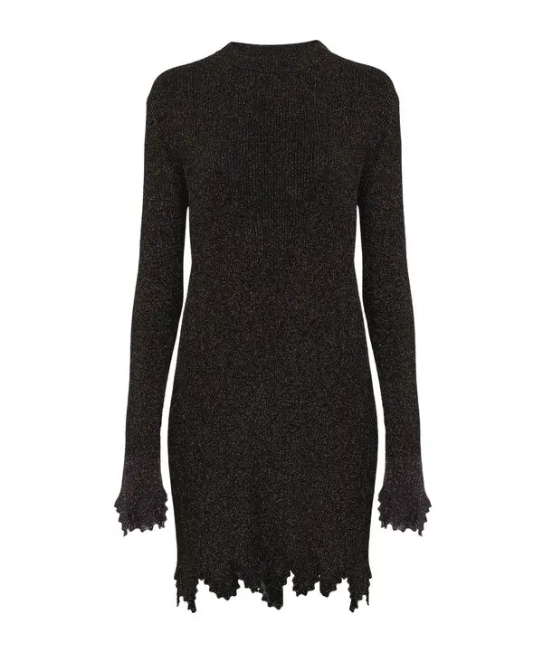 Chloé Ribbed-knit Mini Dress With Scalloped Lace Trim