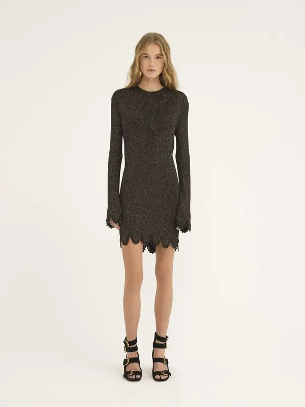 Chloé Ribbed-knit Mini Dress With Scalloped Lace Trim