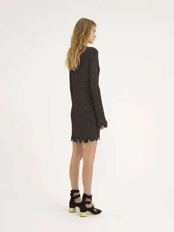 Chloé Ribbed-knit Mini Dress With Scalloped Lace Trim