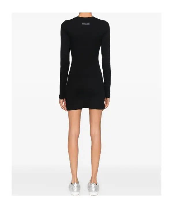 MARINE SERRE Logo Detailed Long Sleeve Mini Dress - Black