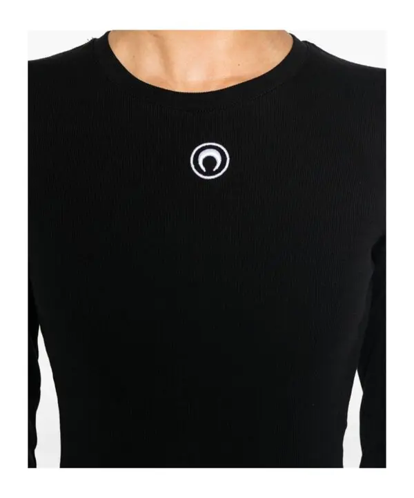 MARINE SERRE Logo Detailed Long Sleeve Mini Dress - Black