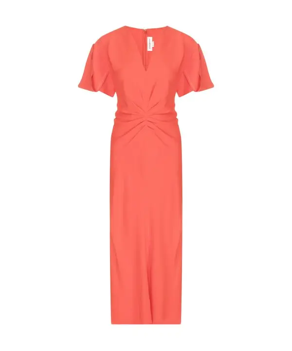 Victoria Beckham Short Sleeve Crepe Midi Dress - Orange