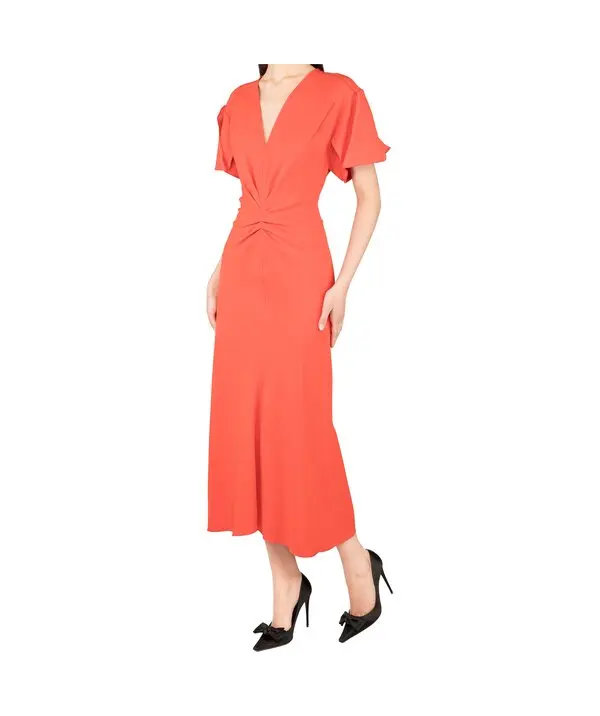Victoria Beckham Short Sleeve Crepe Midi Dress - Orange