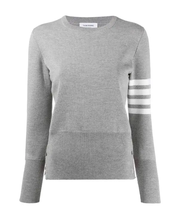 Thom Browne 4-bar Crewneck Knit Sweater - Light Gray