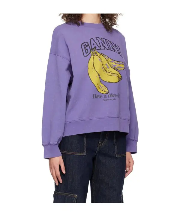 GANNI Retro Washed Crewneck Sweatshirt With Banana Graphic - Purple
