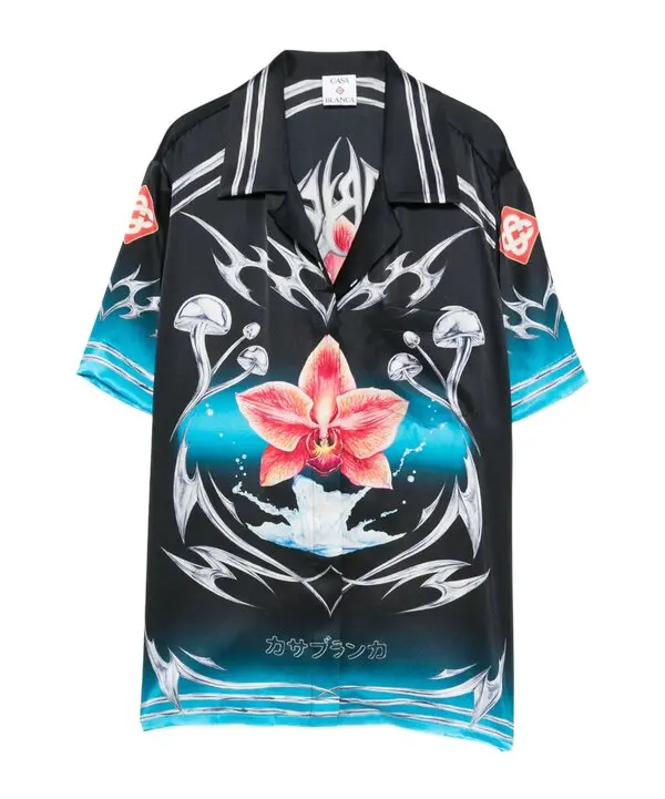 Casablanca Orchid-print Silk Shirt - Black