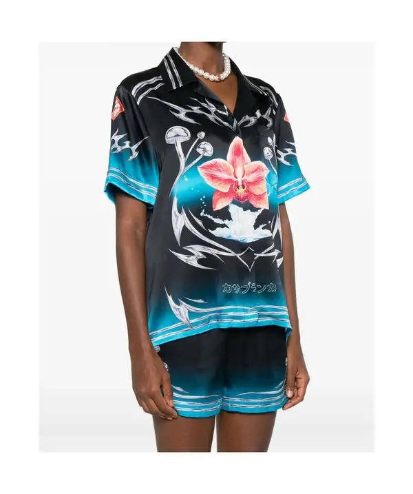 Casablanca Orchid-print Silk Shirt - Black