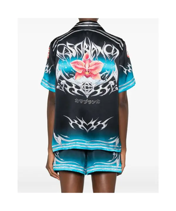 Casablanca Orchid-print Silk Shirt - Black