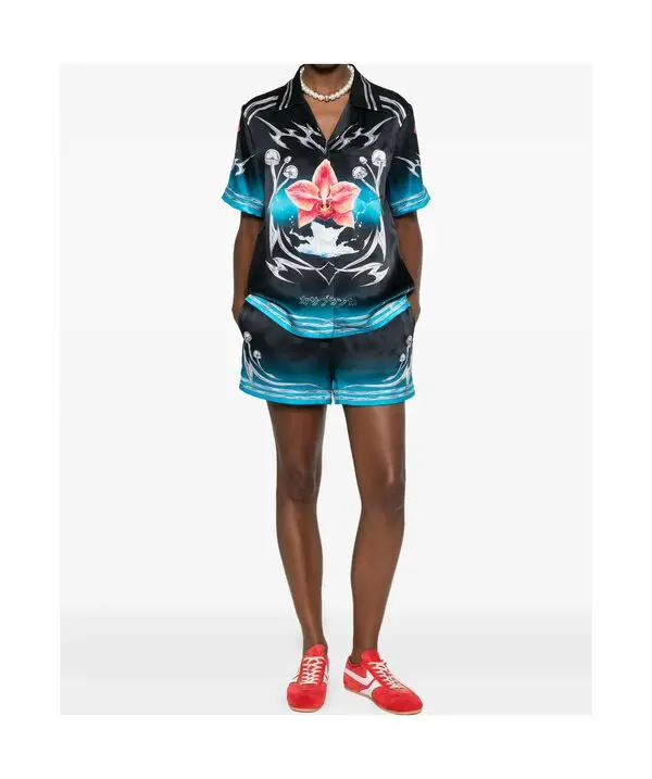 Casablanca Orchid-print Silk Shirt - Black