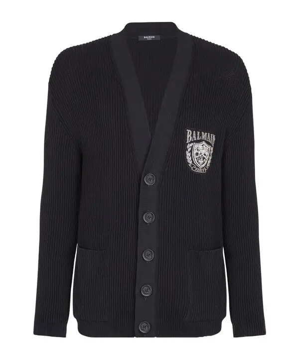 Balmain Tube Knit Cardigan With Embroidered Patch
