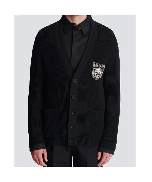 Balmain Tube Knit Cardigan With Embroidered Patch