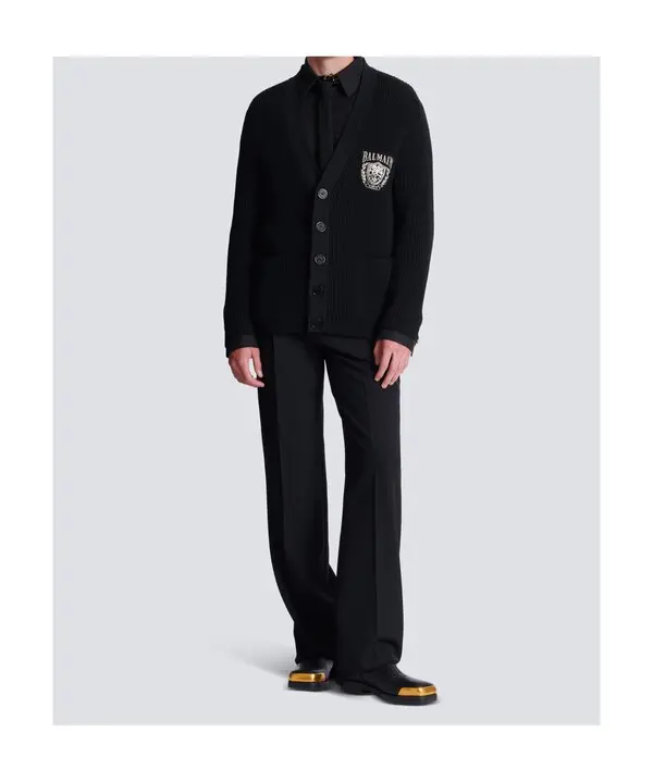 Balmain Tube Knit Cardigan With Embroidered Patch