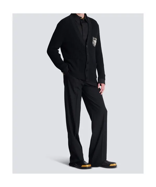 Balmain Tube Knit Cardigan With Embroidered Patch