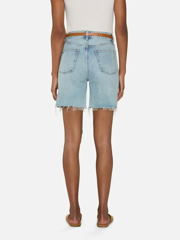 FRAME High Waist Denim Shorts With Raw Edge Hem - Gray