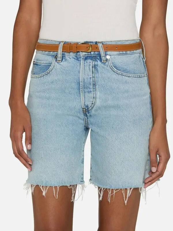 FRAME High Waist Denim Shorts With Raw Edge Hem - Gray