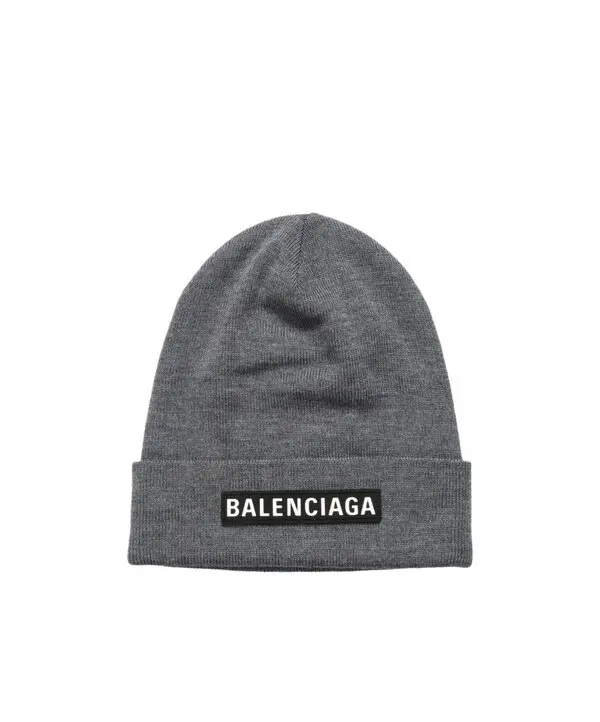 Balenciaga Logo Patch Knit Beanie - Gray