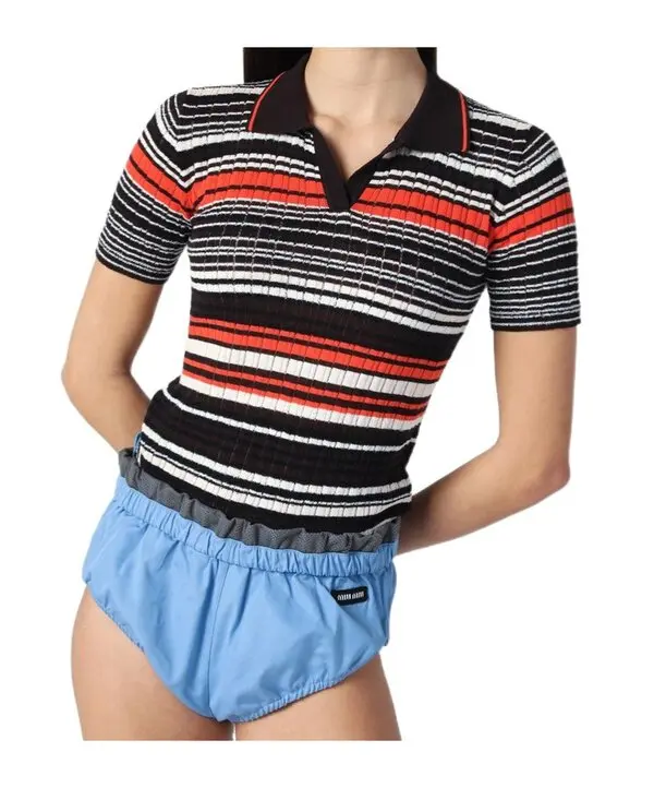 ROBERTO COLLINA Striped Knitted Polo Shirt