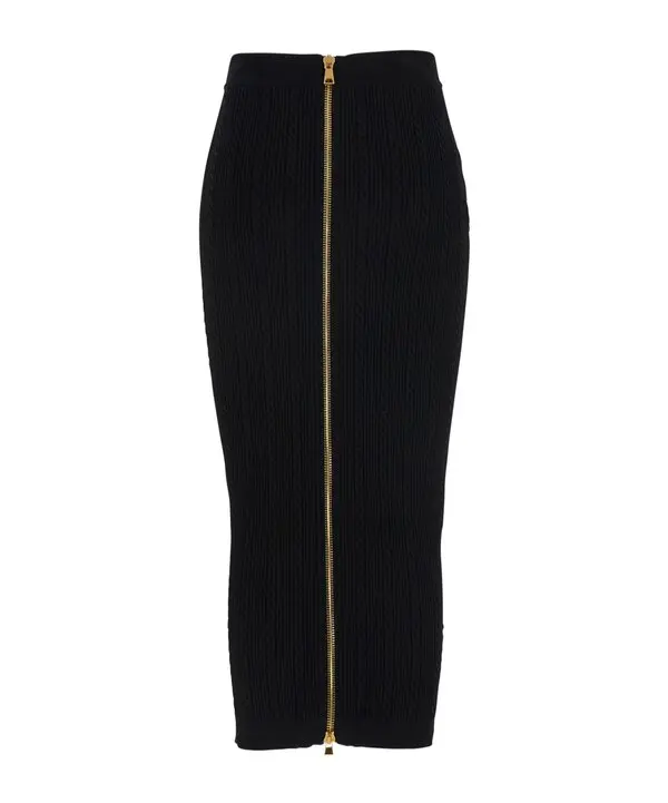 Balmain Cable-knit Midi Skirt With Branded Buttons - Black