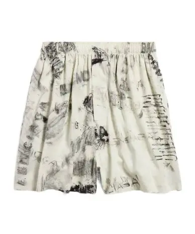 Balenciaga Printed Elastic Waist Shorts - Grey