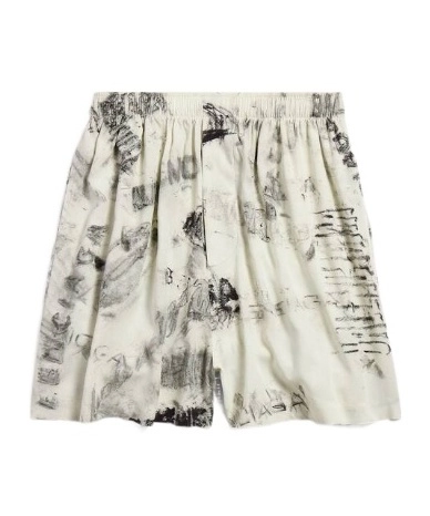 Balenciaga Printed Elastic Waist Shorts - Grey
