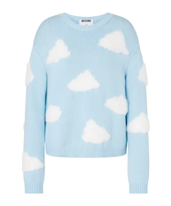 Moschino Crew Neck Cloud Motif Sweater - Blue